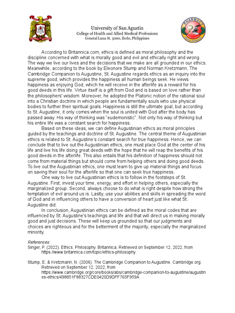 PEREZ, Lyx Jady Fyl - BSMLS 2G - MODULE 1-ESSAY | PDF | Augustine Of ...