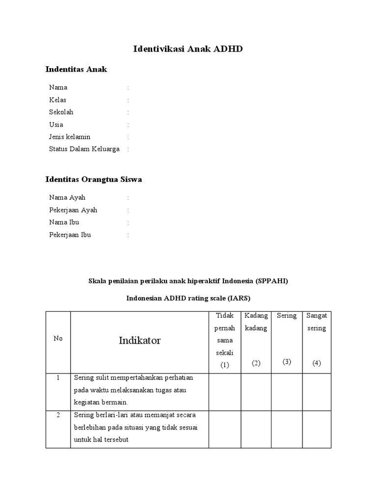 Identivikasi Anak ADHD | PDF