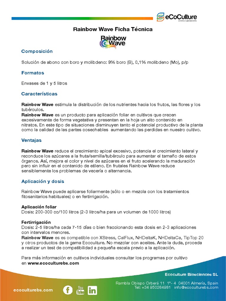 Ficha Tecnica Rainbow Wave 1 | PDF