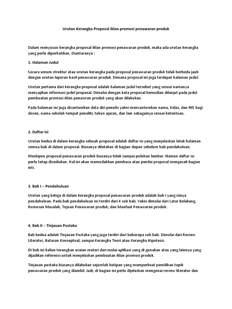 Urutan Kerangka Proposal Iklan Promosi Penawaran Produk | PDF
