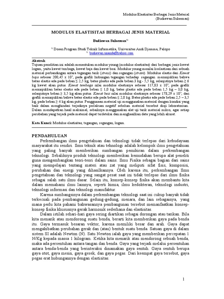 Jurnal Modulus Elastisitas Berbagai Jenis Material | PDF