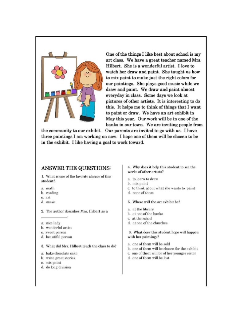 Reading Comprehention Art Class | PDF