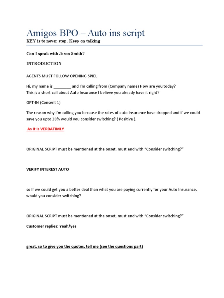 Auto Insurance Script-Updated 2022 | PDF