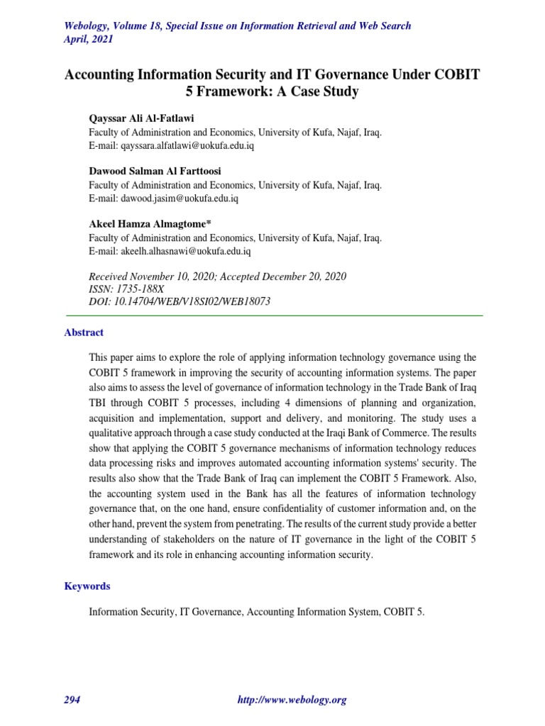 Accounting Information Security and IT Governance Under COBIT 5 | PDF ...