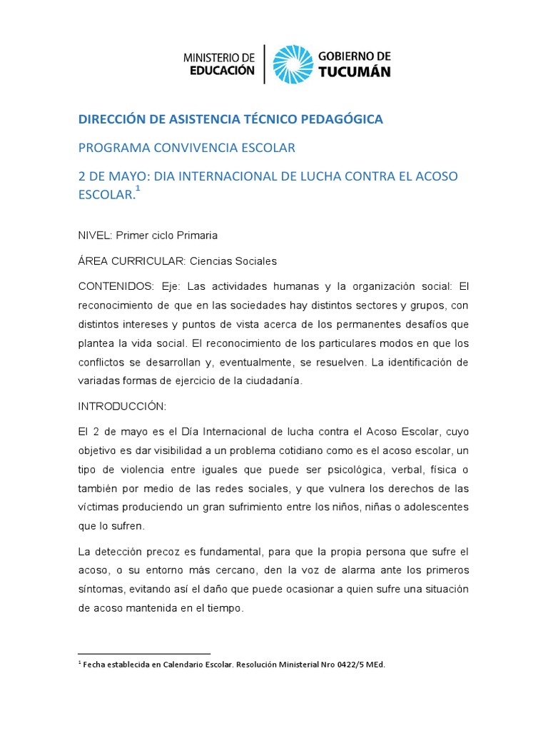 Actividades para el Día contra el Acoso Escolar | PDF