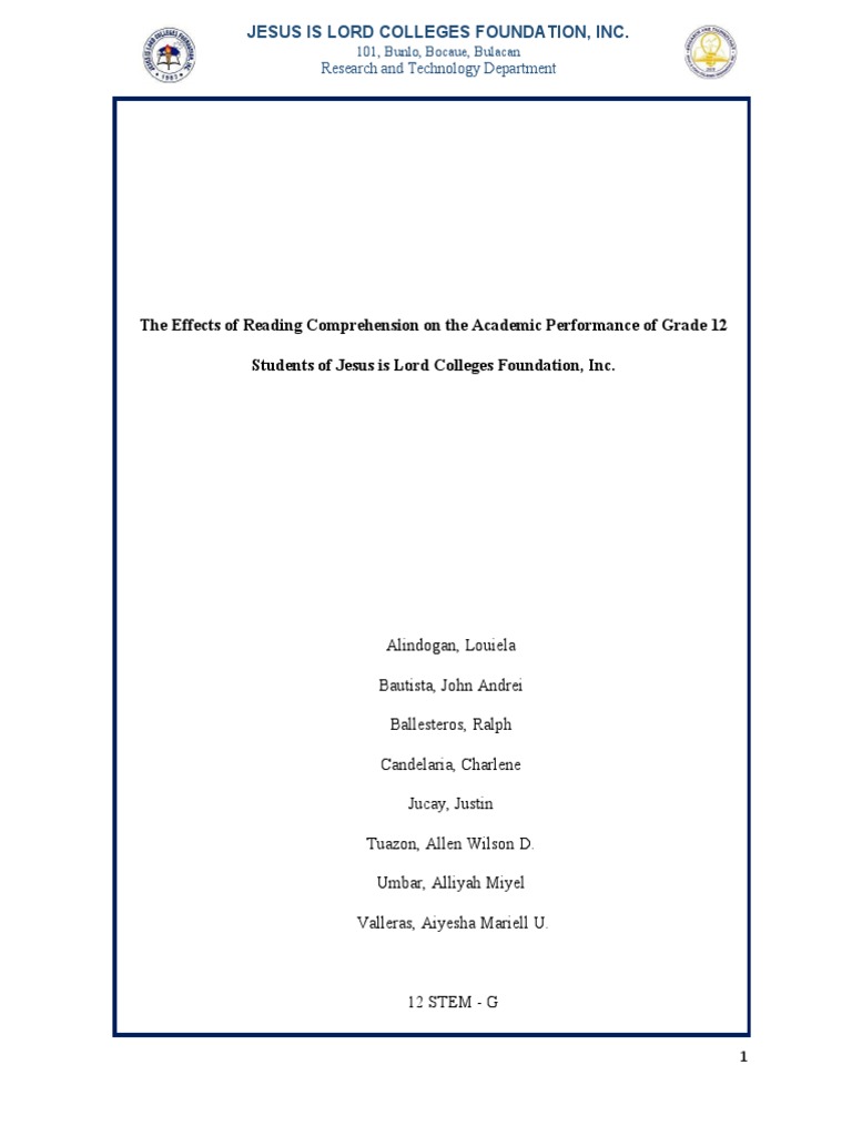 REVISED - The Effects of Reading Comprehension On The Academic Performance of Grade 12 Students ...