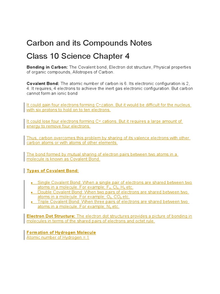 Carbon and Its Compounds Notes | PDF