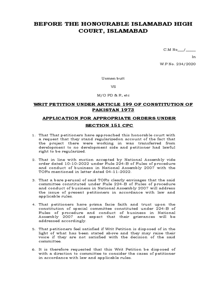 Writ Petition for Regularization | PDF | Affidavit | Writ