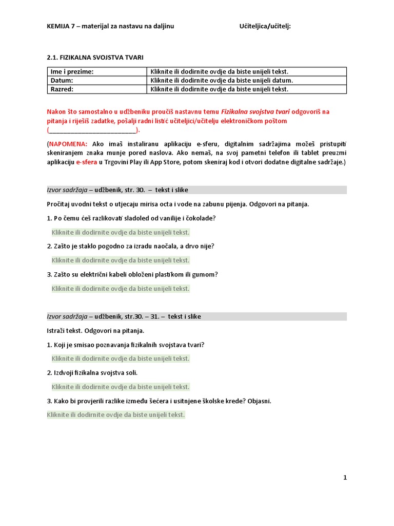 Kemija 7 - 2.1. Fizikalna Svojstva Tvari | PDF