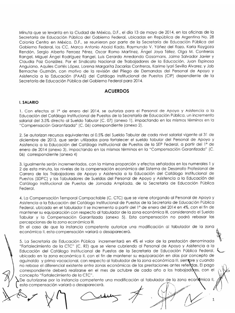 Minuta de Acuerdos SEP-SNTE Personal de Apoyo y Asistencia A La ...