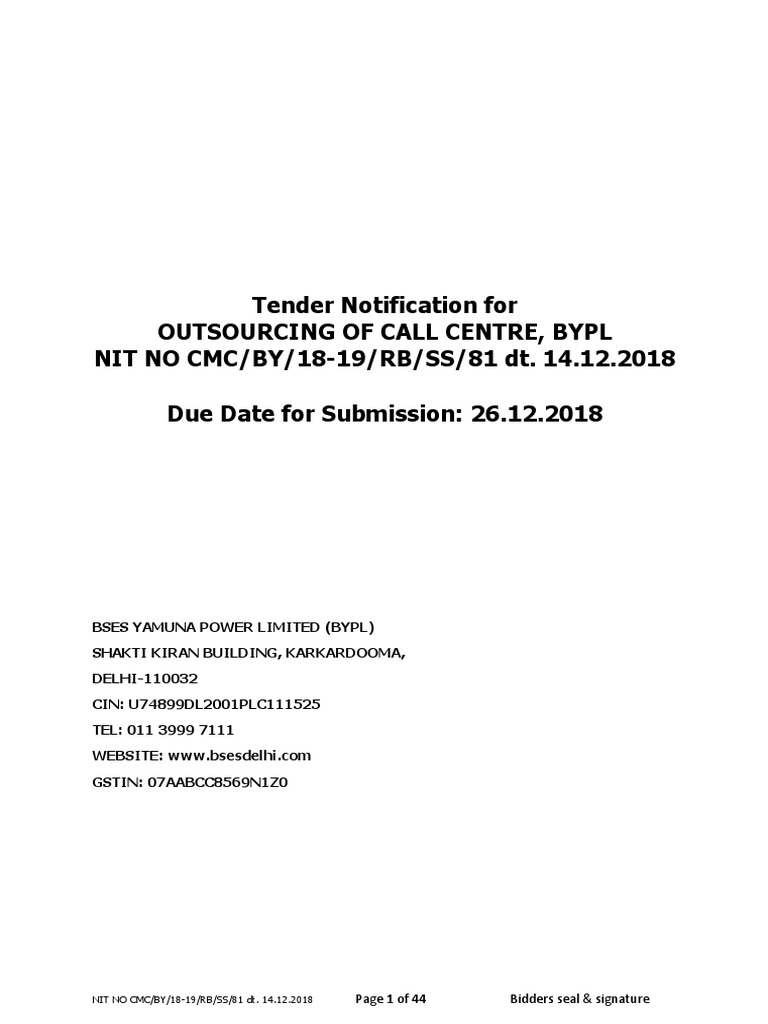 Tender Call Centre BYPL NIT 081 BSES | PDF | Interactive Voice Response ...