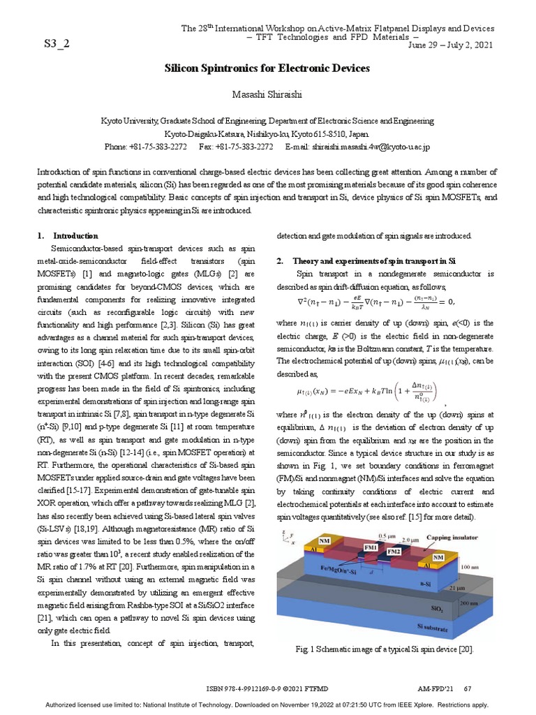 Silicon Spintronics For Electronic Devices Pdf