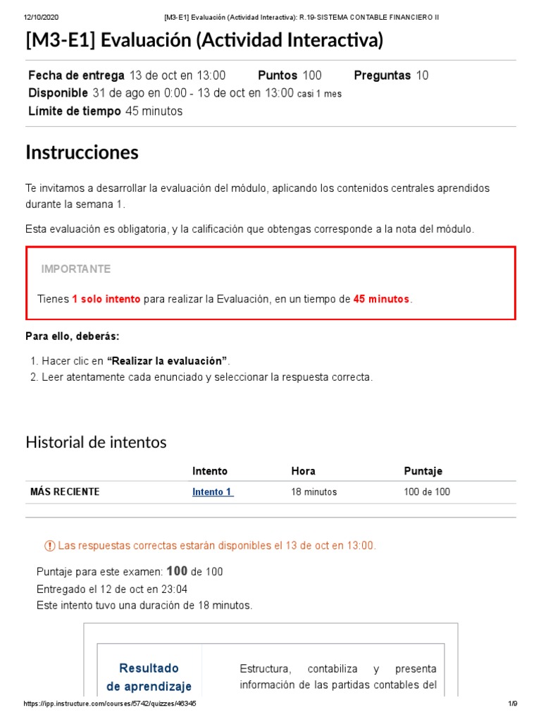 (M3-E1) Evaluación (Actividad Interactiva) - R.19-SISTEMA CONTABLE FINANCIERO II | PDF