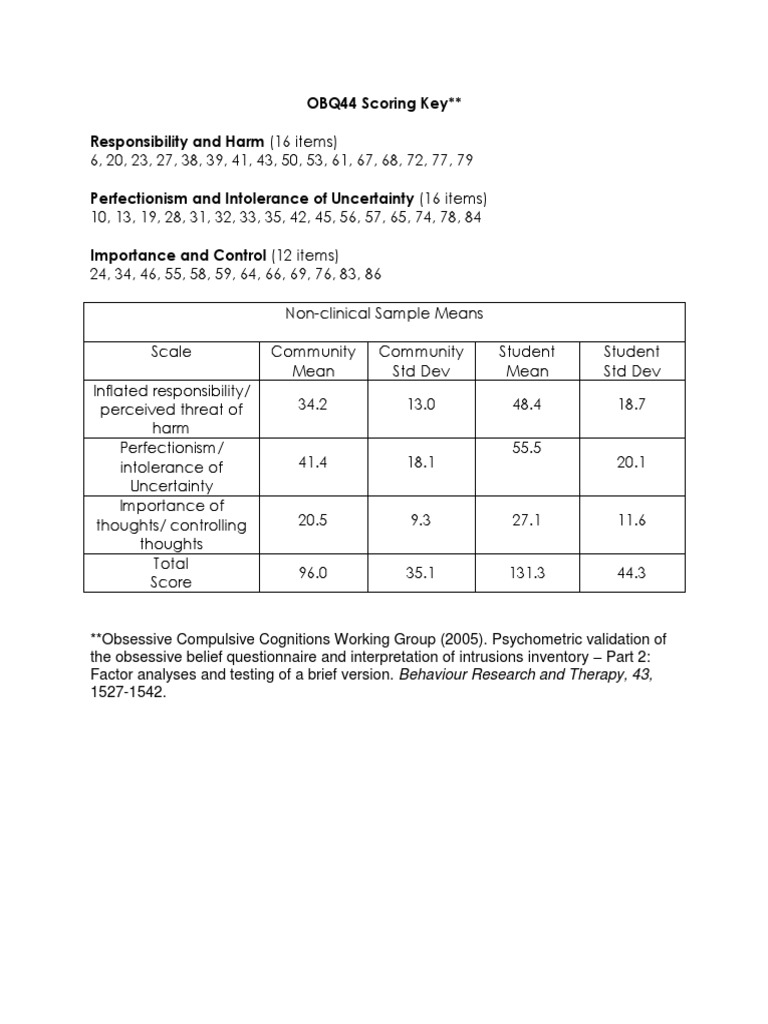 Obq44 Scoring Key 5 10 | PDF