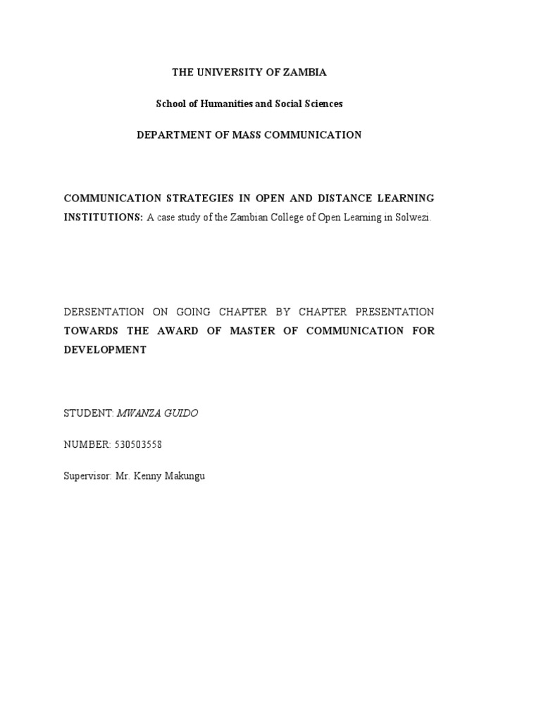 The University of Zambia MCD Zamcol Research by Guido | PDF | Distance ...