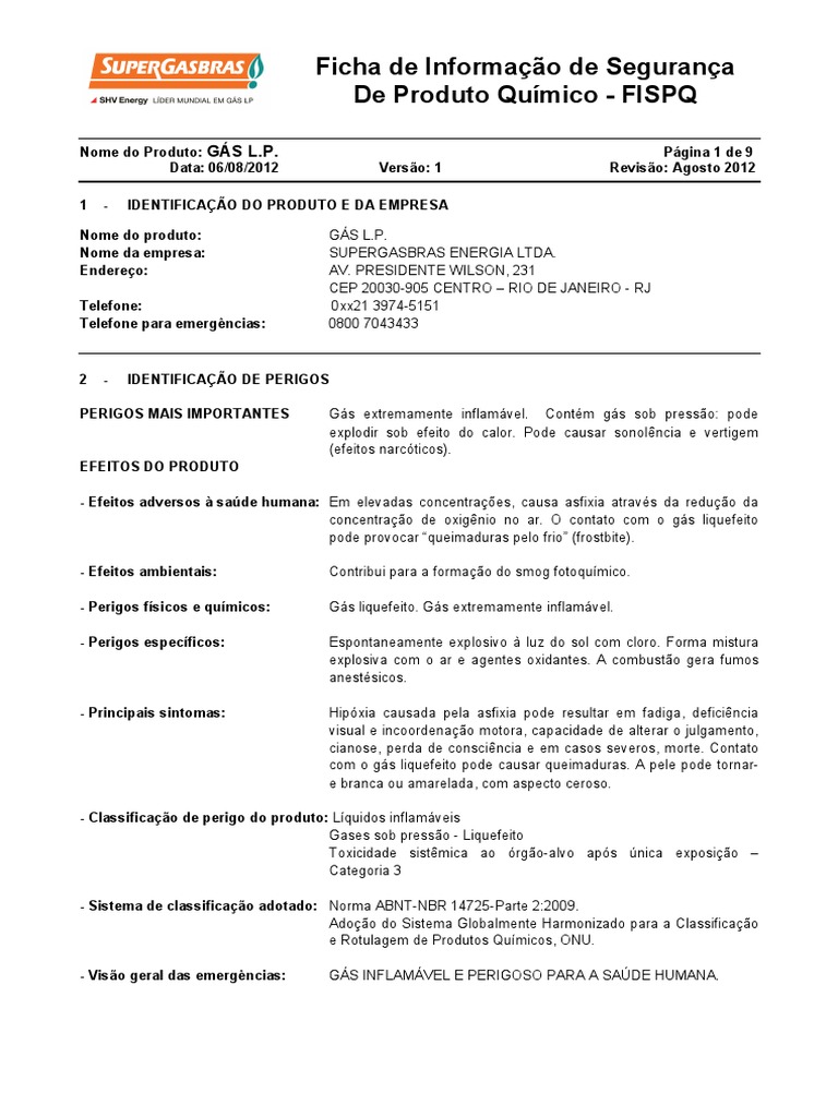 Ficha de Informaao de Segurana de Produto Quimico Fispq | PDF ...