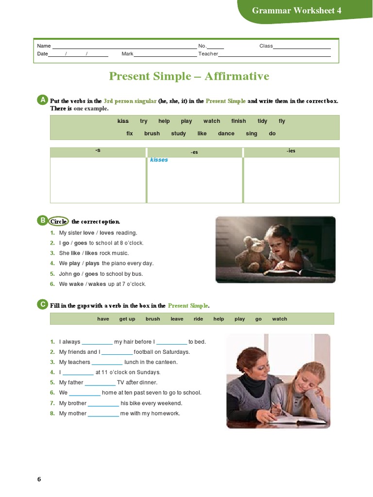 Outst6 - Grammar - Worksheets - 04 Present Simple Affirm | PDF