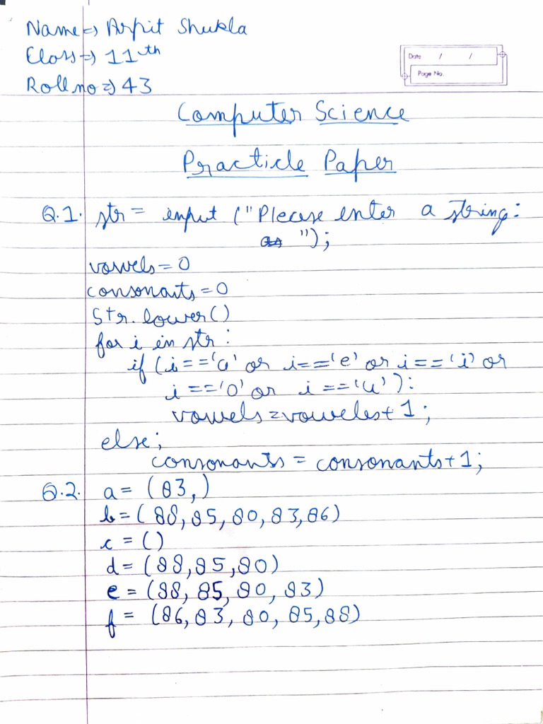 Computer Practical Class 11 | PDF