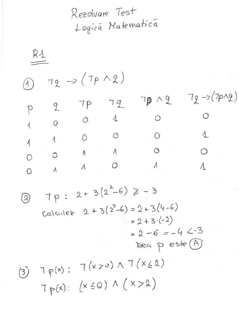 Rezolvare Test Logică Matematică R1,2 | PDF