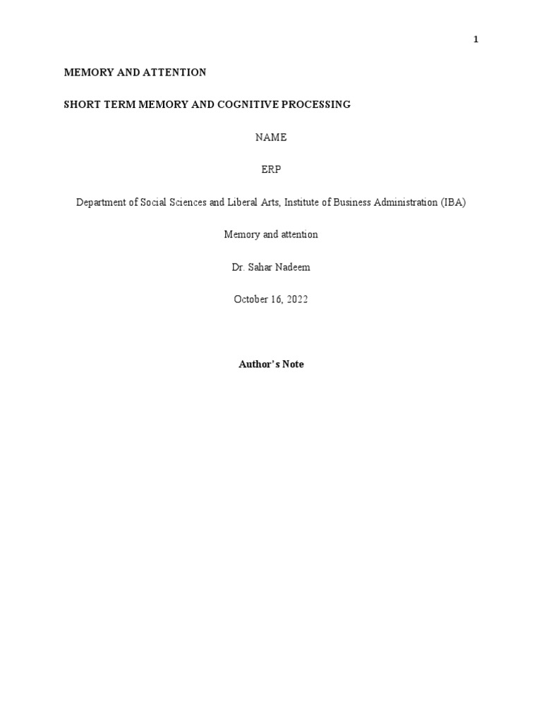 Memory And Attention Pdf Intellectual Giftedness Cognition