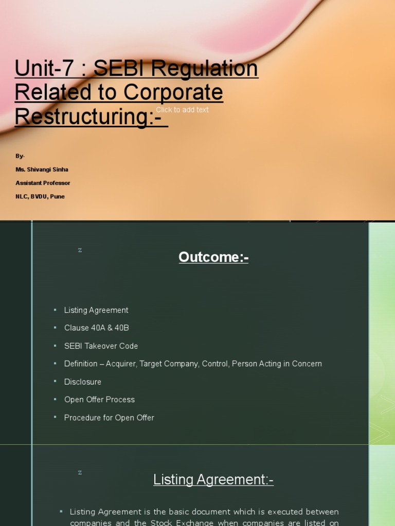 Unit-7 - SEBI Regulation Related To Corporate Restructuring | PDF