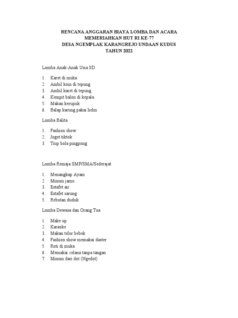 Rab Lomba 17 Agustus 2022 | PDF