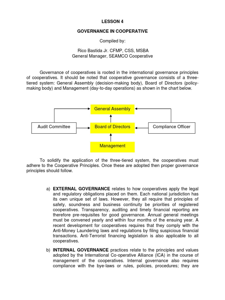 LESSON 4 - Governance in Cooperative | PDF | Governance | Cooperative