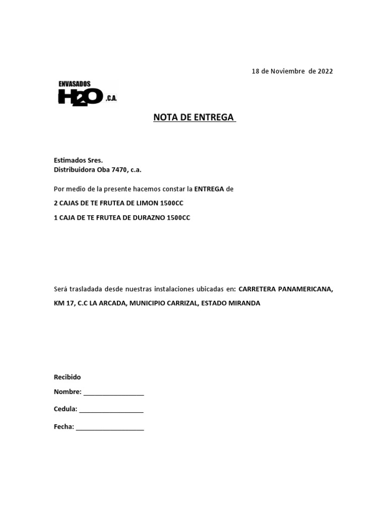 Plantilla de Nota de Entrega de Mercancía | PDF | Finanzas y dinero