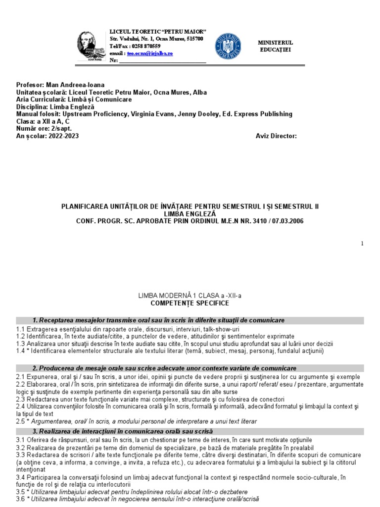 PLANIFICARE UNITATI UPSTREAM PROFICIENCY A, C | PDF