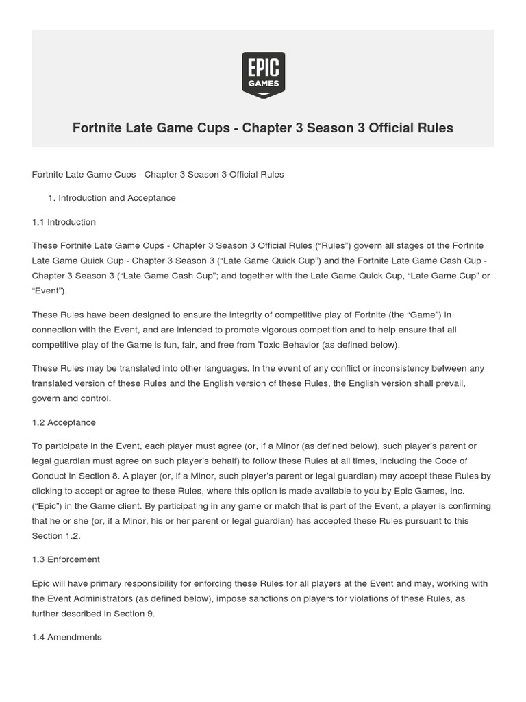 Fortnite Late Game Cups - Chapter 3 Season 3 Official Rules | PDF ...