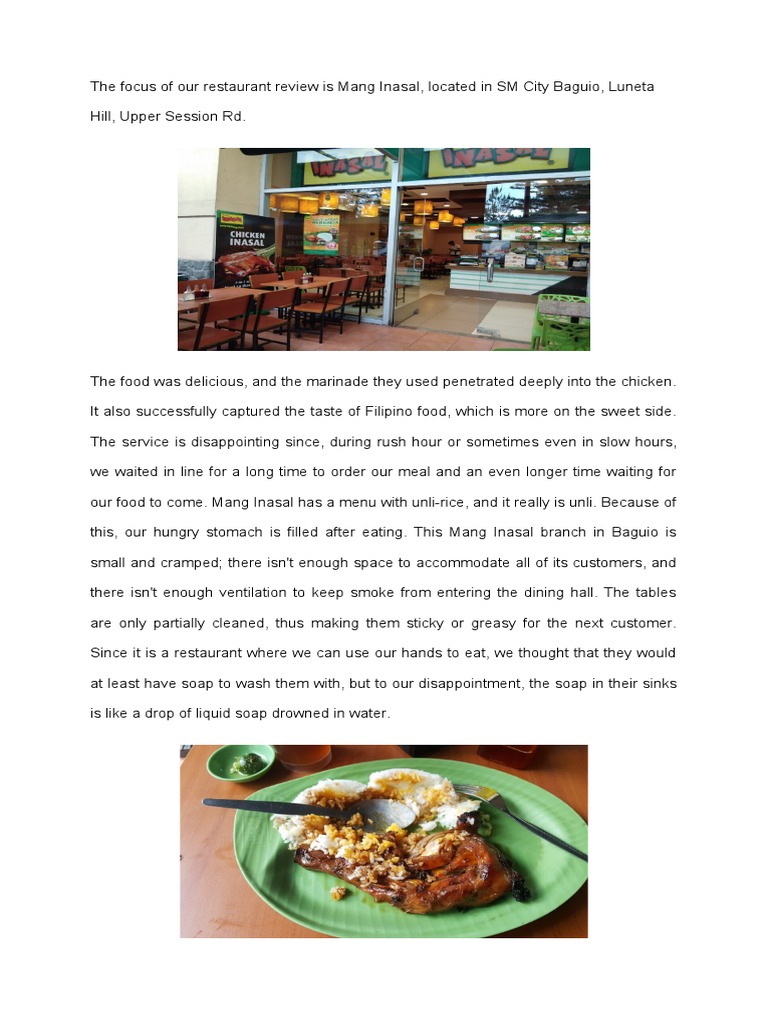 The Focus of Our Restaurant Review Is Mang Inasal F | PDF | Restaurants ...