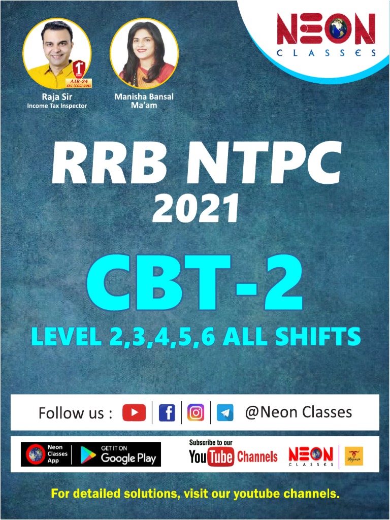01 RRB NTPC CBT 2 ALL Shifts Level 2 To 6 Reasoning NEON CLASSES | PDF