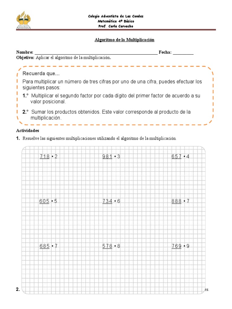 Algoritmo de La Multiplicación | PDF | Multiplicación | Comunicación ...