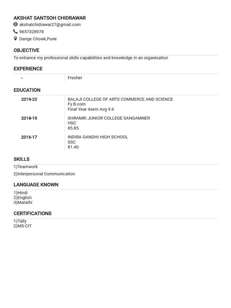 Chidrawar Akshat Resume | PDF