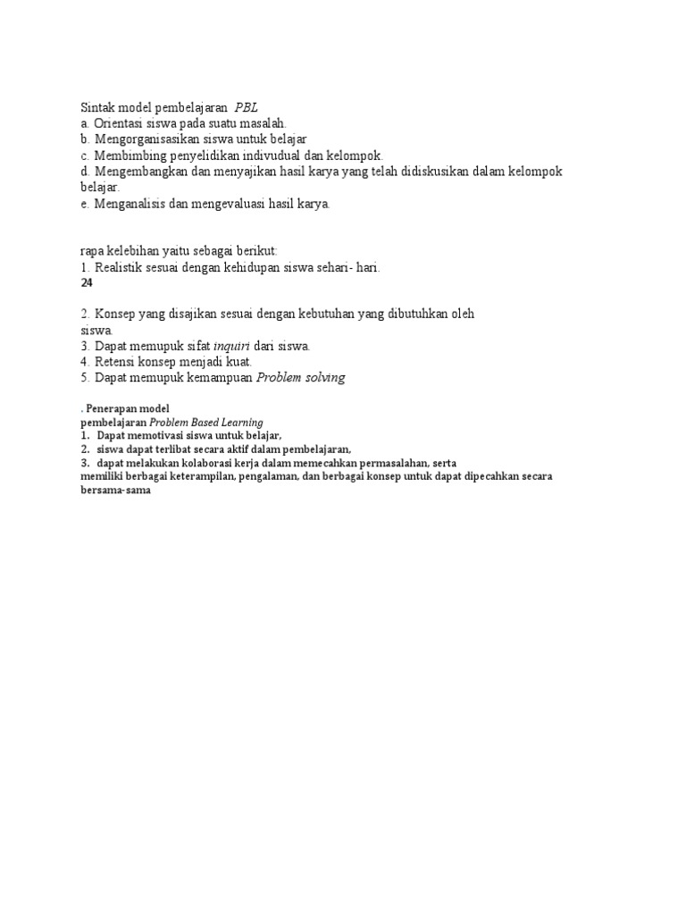 Sintak Model Pembelajaran PBL | PDF Sintak Model Pembelajaran PBL | PDF