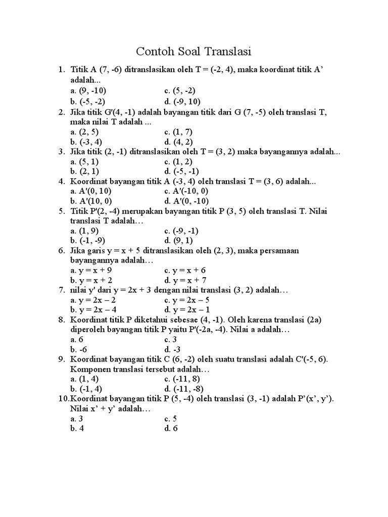Contoh Soal Translasi Kls 9 | PDF