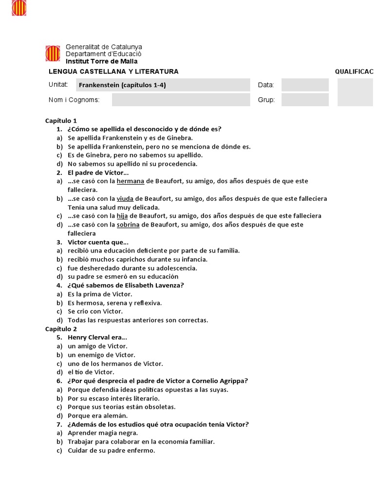 Frankenstein Test Cap 1-4 | PDF