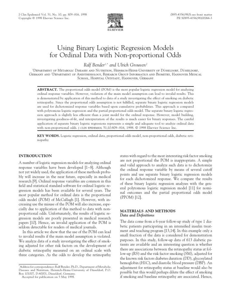 Using Binary Logistic Regression Models For Ordinary Data With Non-Proportional Odds | PDF ...
