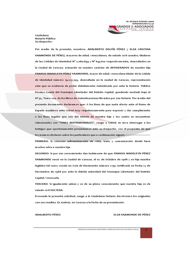 Carta de Solteria - 2018 | PDF