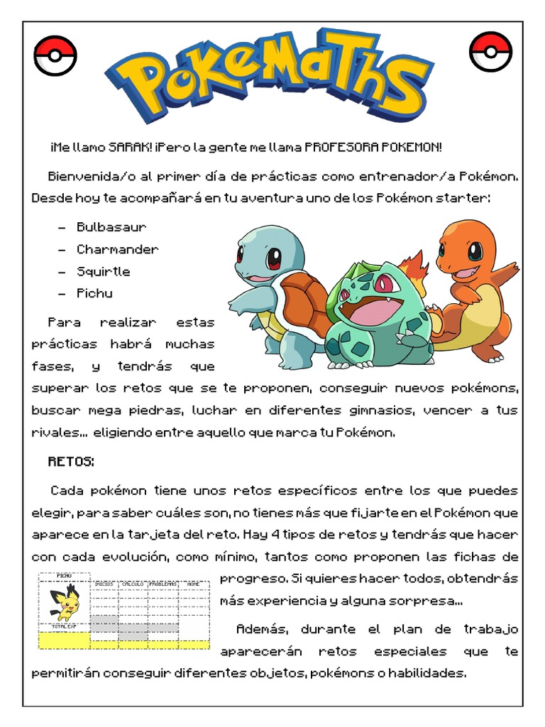 Actividades Matemáticas con Pokémon | PDF | Pokémon | Aritmética