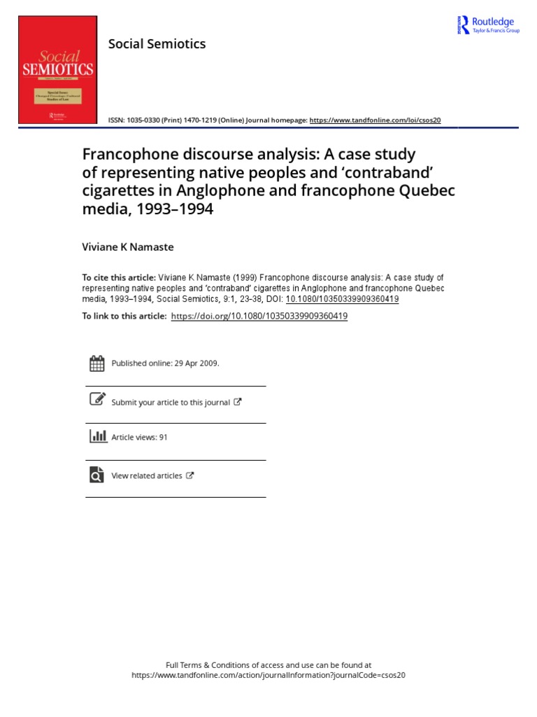 Francophone Discourse Analysis A Case Study of Representing Native ...