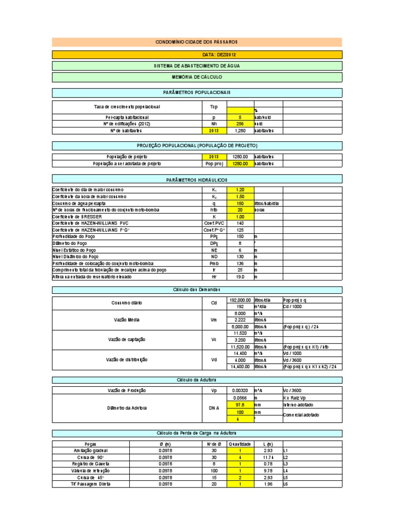 Planilha de Calculo Geral de Agua | PDF | Metrologia | Água