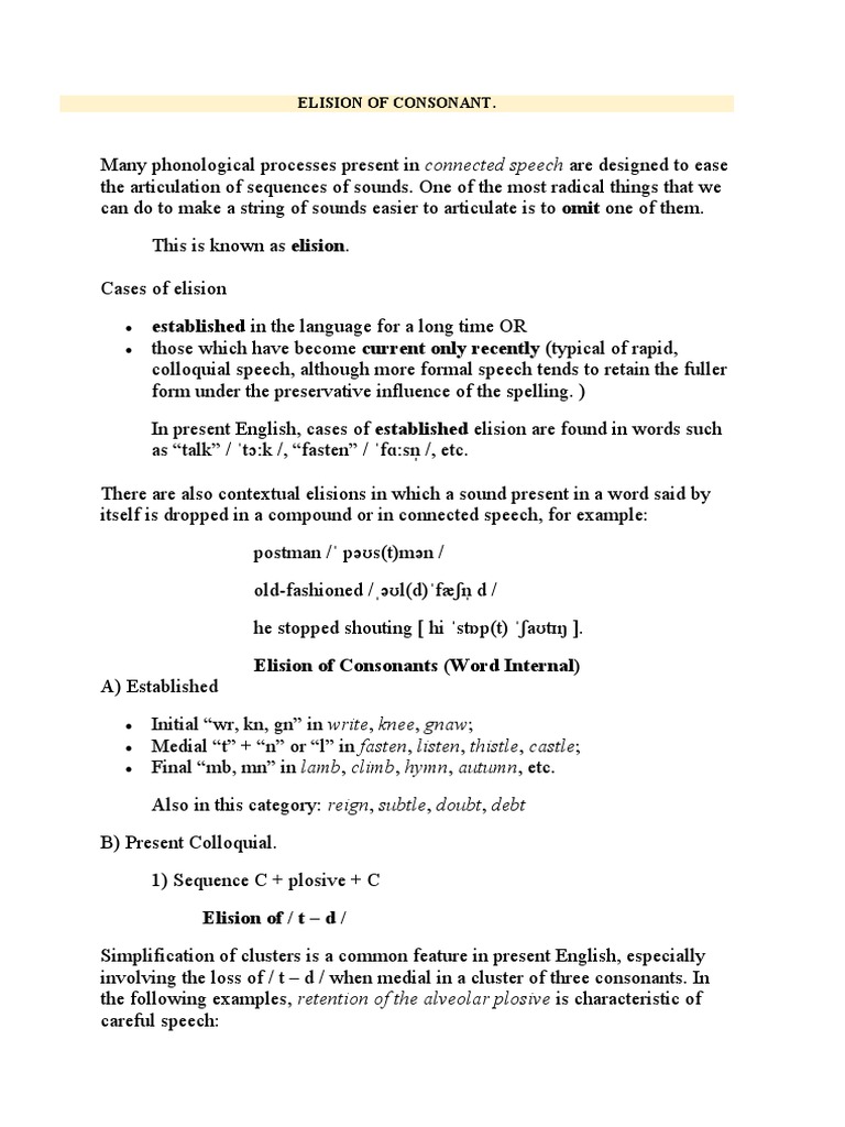 Elision of Consonant | PDF | Consonant | Syllable