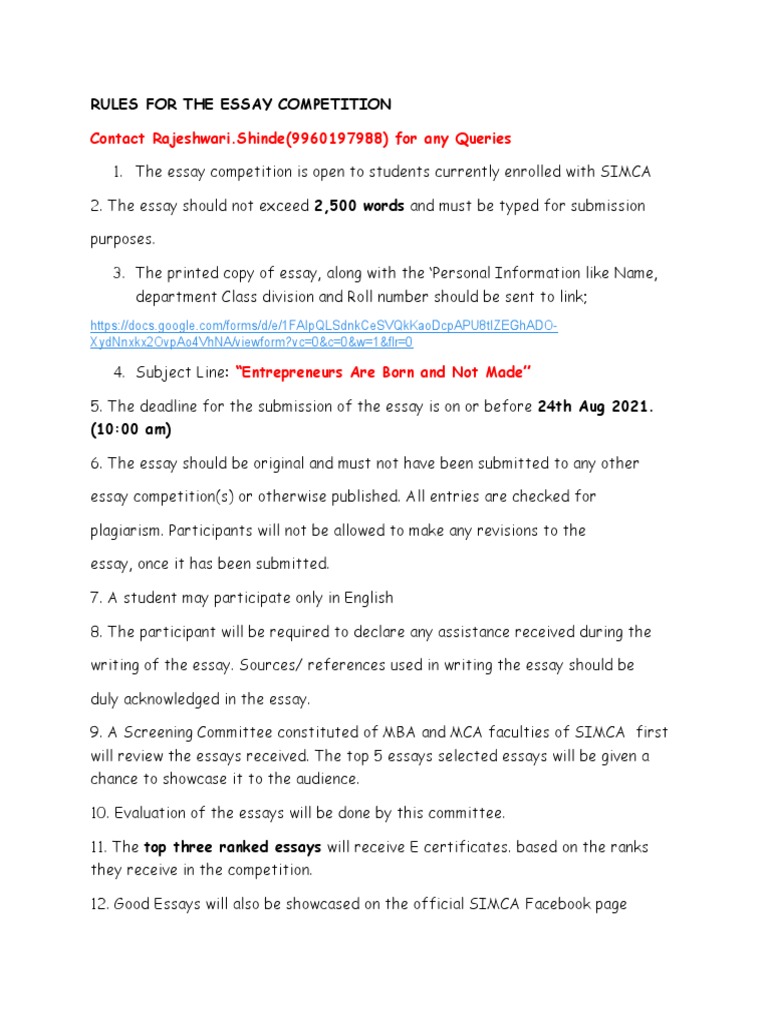 4 - Rules and Regulations For Essay Competition | PDF