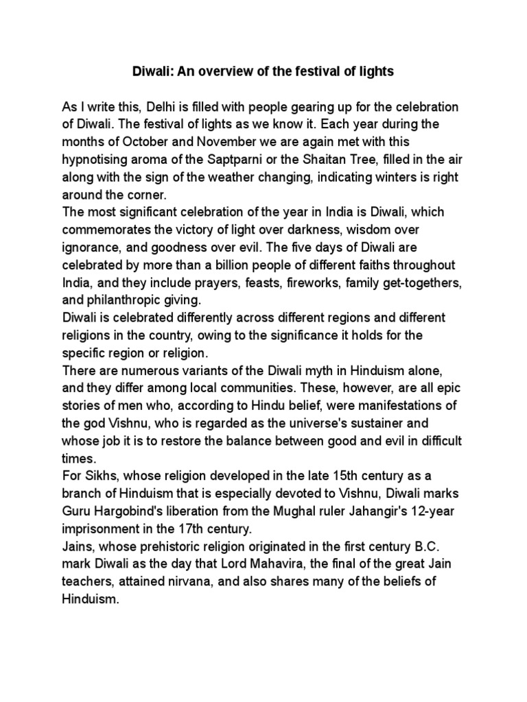 Diwali - An Overview of The Festival of Lights | PDF | Indian Religions