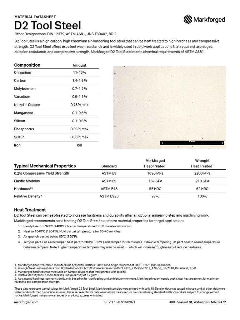 D2 Tool Steel Material Datasheet | PDF | Steel | Heat Treating