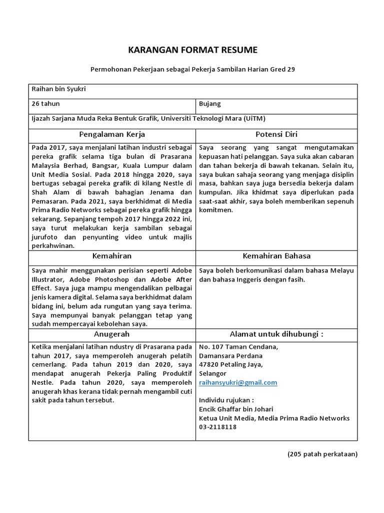KARANGAN FORMAT RESUME Reka Bentuk Grafik - Zack Kirana | PDF