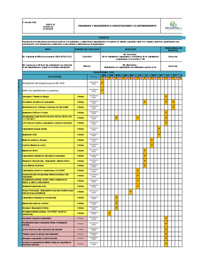 Hse P 18. Programa Capacitacion | PDF