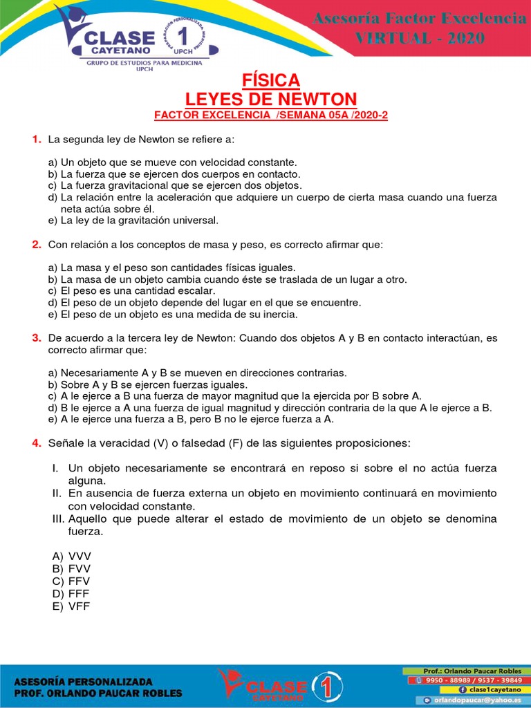 Separata 05a Leyes de Newton Fisica 2020-2 | PDF