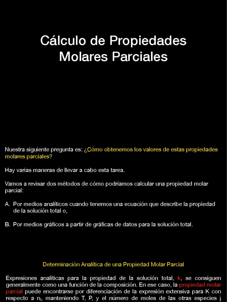 Cálculo de Propiedades Molares Parciales | PDF | Ecuaciones | Conceptos ...